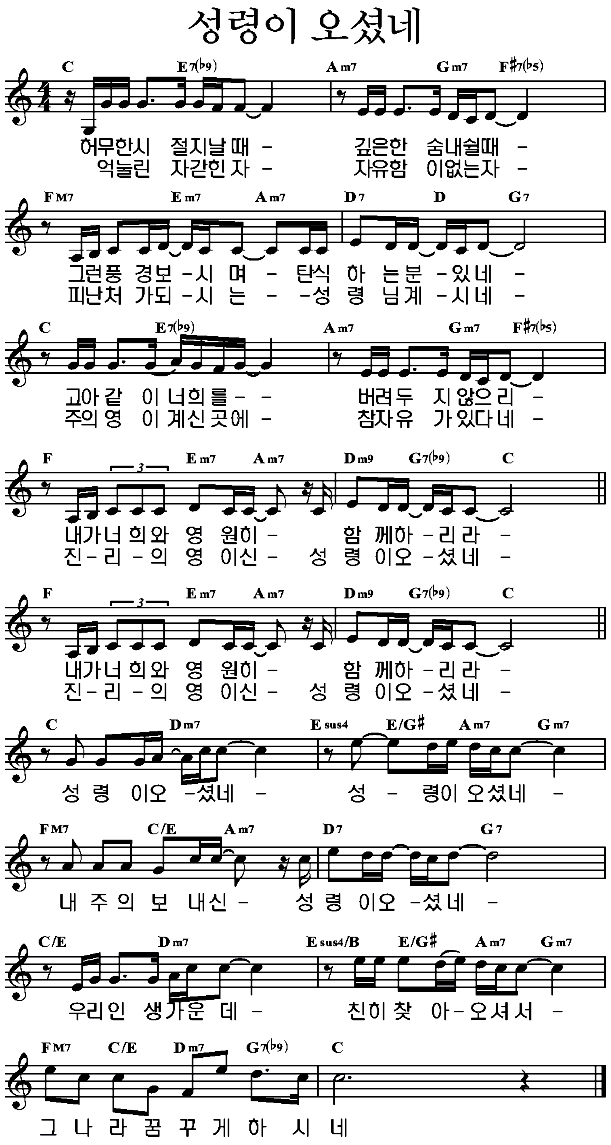 성령이 오셨네 허무한 시절 지날 때 Bb코드 C코드 악보 네이버 블로그