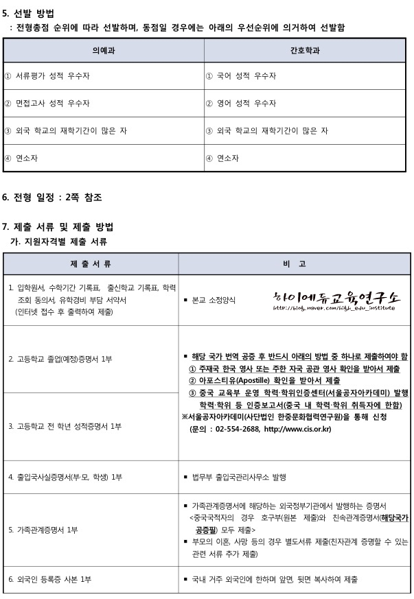 카톨릭대 의대 외국인전형 2018학년도 카톨릭대 순수외국인전형은 의예과 간호학과만 모집 대만국적자특혜적용 네이버 블로그
